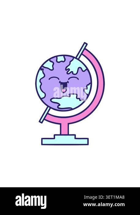 Smiling globe character on stand Stock Video Footage - Alamy