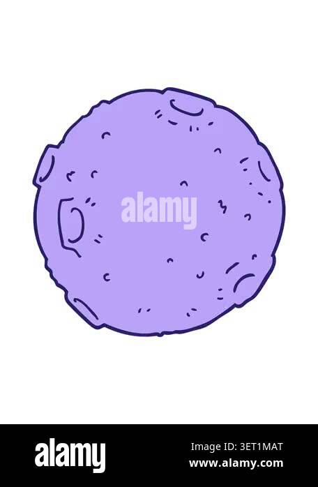 Vertical video showing animated purple moon with craters, isolated on a ...