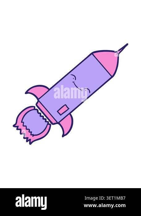 Cute cartoon rocket flying through sky Stock Video Footage - Alamy