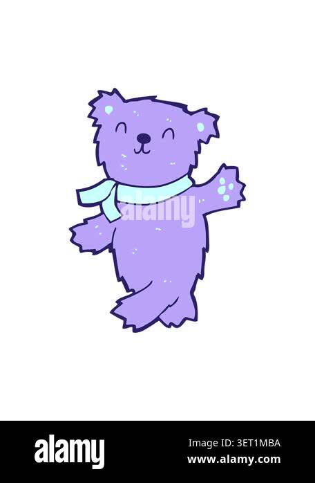 cute purple teddy bear wearing a light blue scarf waves its paw ...