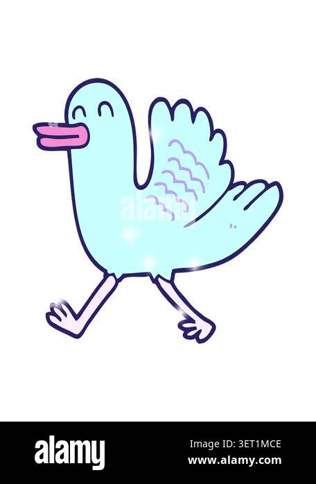cartoon light blue bird with pink beak is running with its wings spread ...