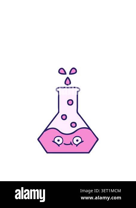 cartoon illustration of a pink liquid in a flask with a face, with ...