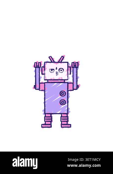cute, cartoonish robot with a square head and antennas, raising its ...