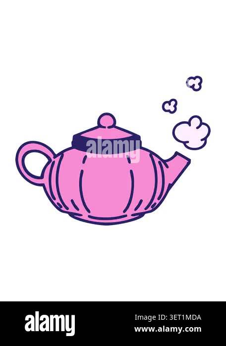 pink teapot with steam rising, rendered with a glitch effect and a wavy ...