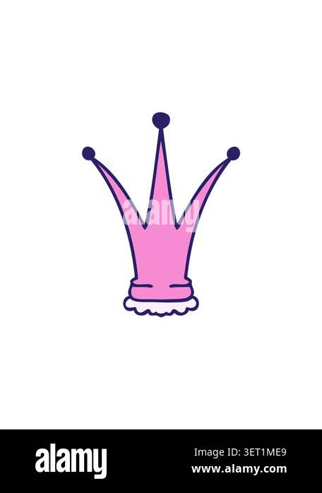 Vertical video showing a simple pink crown with three points and blue ...