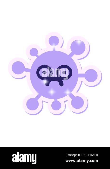 Vertical video showing a cartoon virus character with a sad expression ...