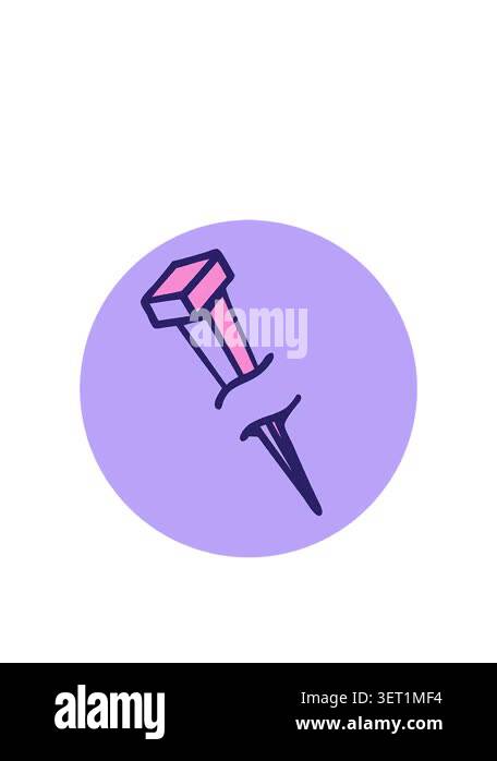 Vertical video showing animated drawing of a thumbtack with a pink head ...