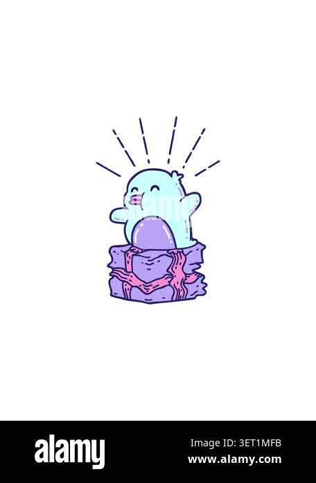 Vertical video showing cute cartoon ghost character popping out of a ...