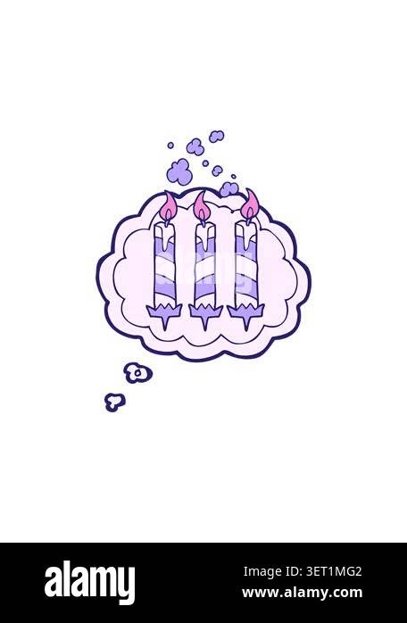 Vertical video showing animated thought bubble with three lit birthday ...