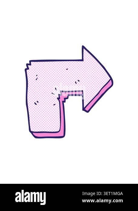 animated pink arrow pointing to the right, with a comic book style and ...