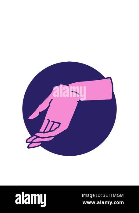 Vertical video showing animated pink hand reaching out from a dark blue ...