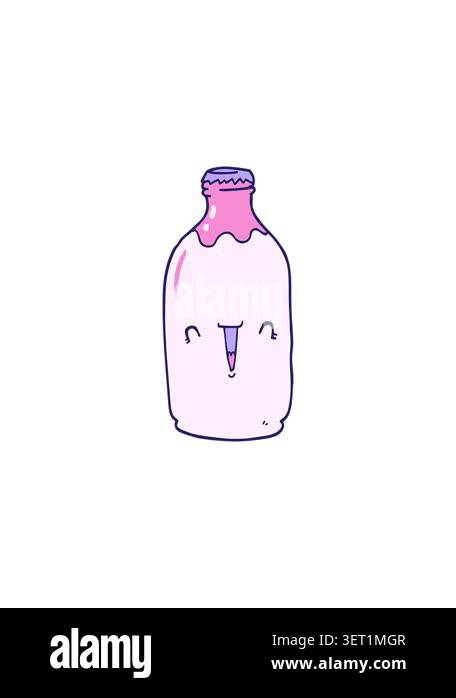 Vertical video showing animated cartoon bottle of pink milk with a ...