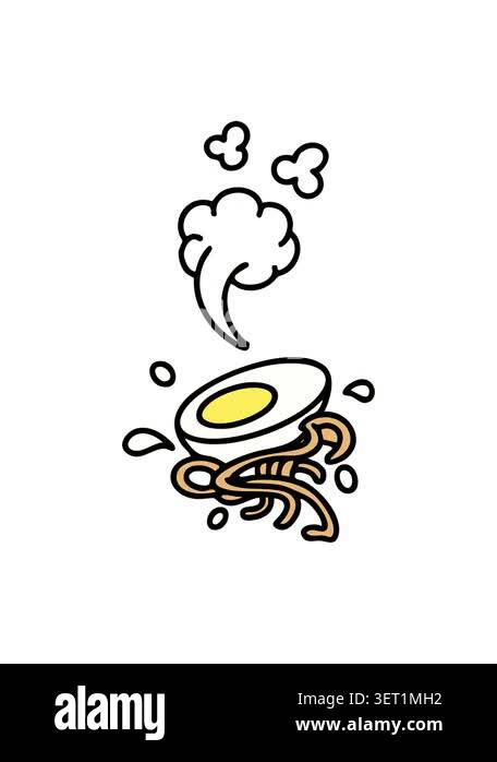 Vertical video showing animated illustration of a ramen noodle bowl ...