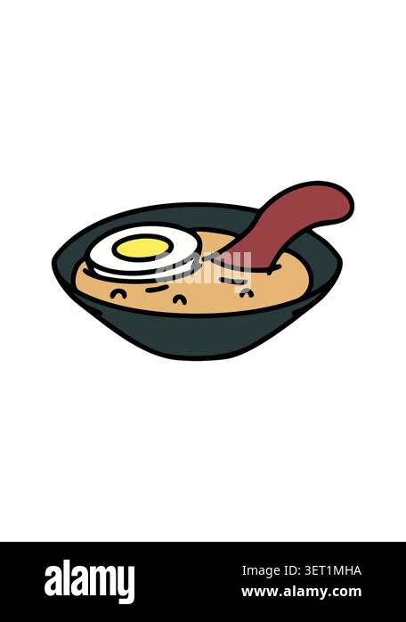 Vertical video showing a cute animated bowl of ramen with a smiling egg ...
