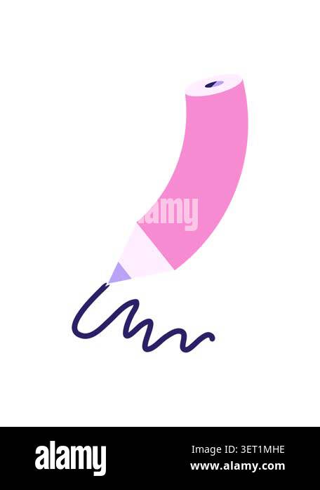 Vertical video showing a pink pencil drawing a dark blue wavy line on a ...