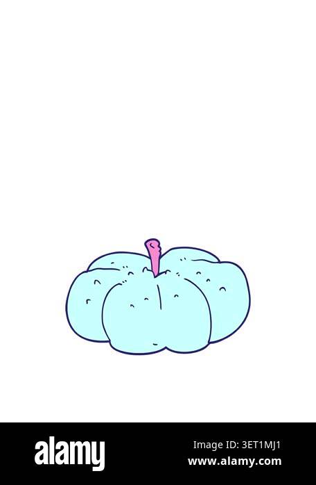 Vertical video showing animated light blue pumpkin with pink stem on ...