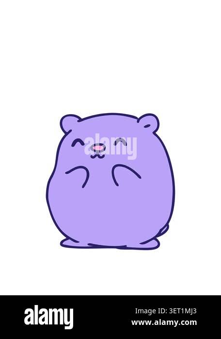 cute cartoon purple hamster with closed eyes and a smile, isolated on a ...