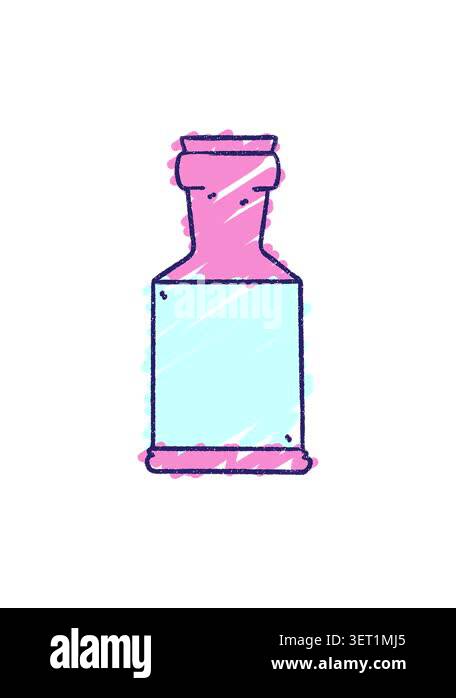 Vertical video showing animated pink bottle with a light blue label ...