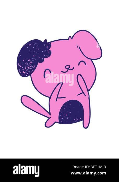 cute cartoon pink dog with dark blue spots, sitting and looking shy ...