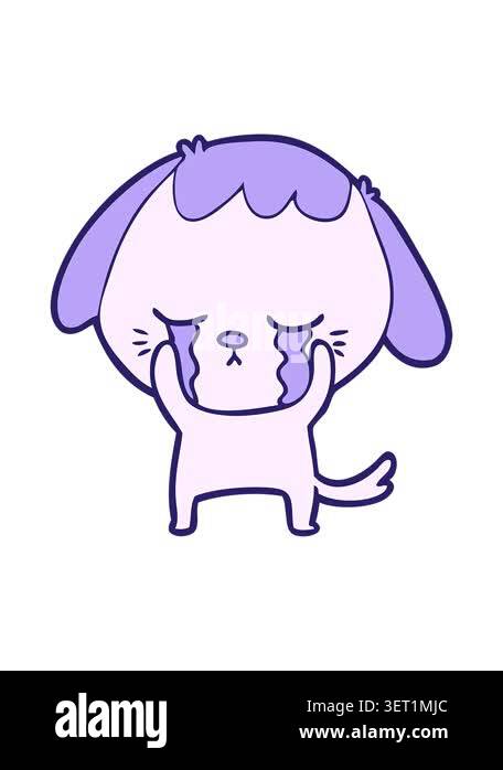 Vertical video showing cute cartoon dog crying with tears streaming ...