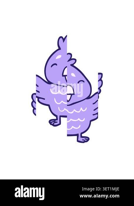 cute cartoon purple bird character with its wings spread wide, animated ...