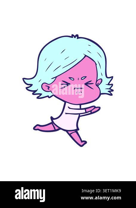 Vertical video showing animated cartoon of an angry girl running with ...