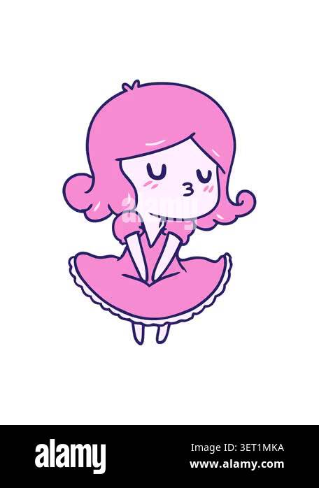 Vertical video showing cute animated character in a pink dress, blowing ...