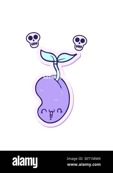 Vertical video showing cute cartoon bean sprout with a happy face and ...