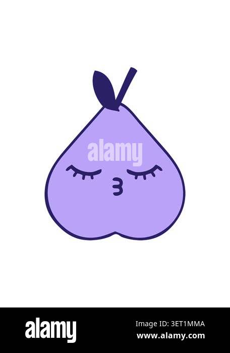 Vertical video showing animated cartoon pear with closed eyes and ...