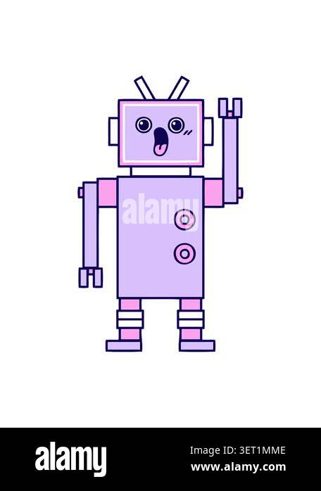 cute cartoon robot with a surprised expression waves its hand. The ...