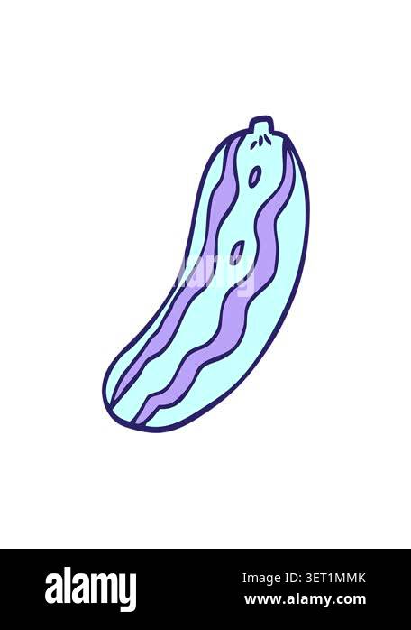 A simple animated illustration of a cucumber with light blue and purple ...
