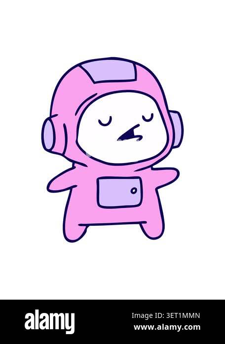 Vertical video showing cute cartoon astronaut character with closed ...