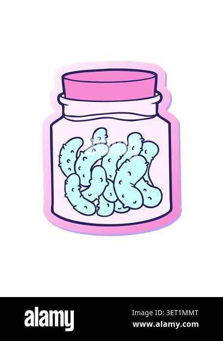 Vertical video showing a jar filled with light blue pickles, sealed ...