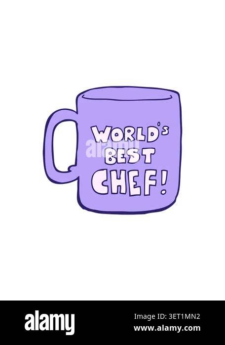 Vertical video showing animated purple mug with text World's Best Chef ...