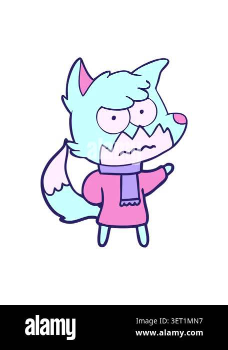 Vertical video showing animated cartoon fox wearing pink sweater and ...