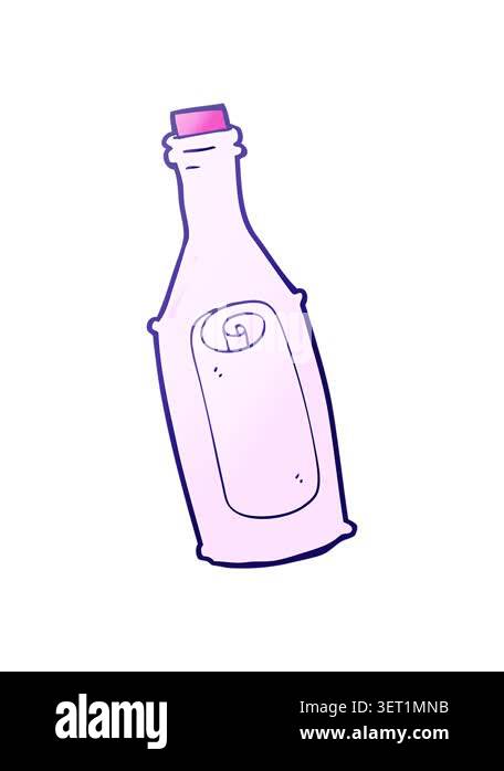 Vertical video showing animated cartoon bottle with pink cap and label ...
