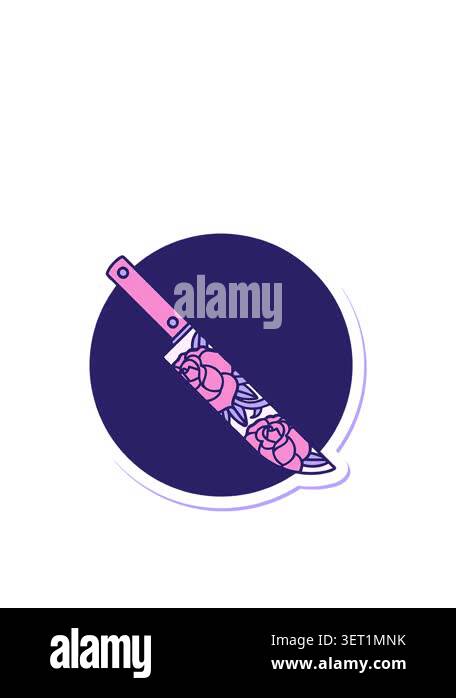 Vertical video showing animated illustration of a kitchen knife with ...