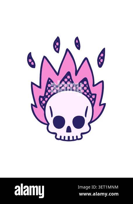 Vertical video showing animated illustration of a skull on fire with ...