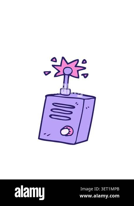 Vertical video showing animated cartoon of a purple device with a pink ...