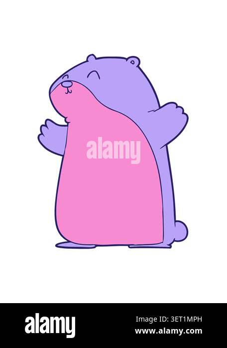cute cartoon hamster with purple fur and a pink belly stands with its ...