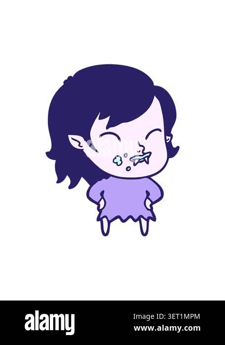 Vertical video showing cute cartoon vampire girl with fangs and drool ...