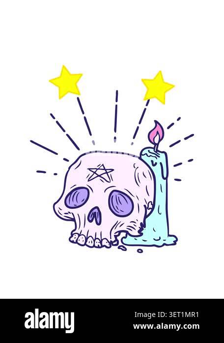 Vertical video showing animated illustration of a skull with a ...