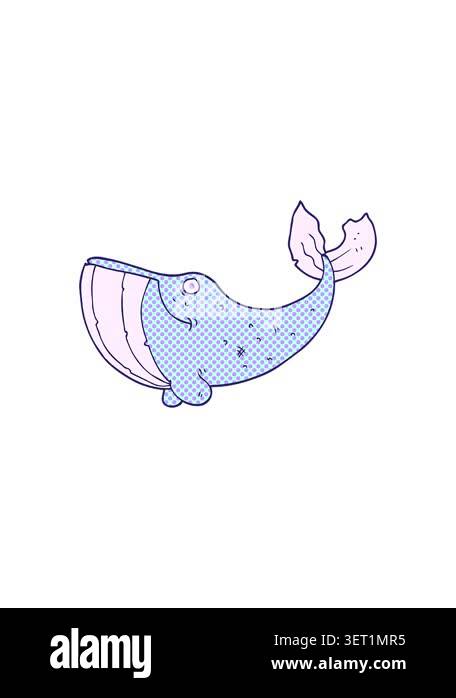 animated cartoon whale with a yellow outline, isolated on a white ...