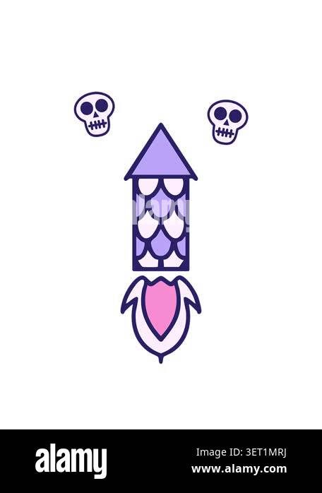 Vertical video showing animated rocket with skull icons flying upwards ...