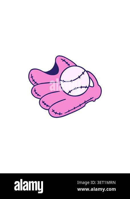 Vertical video showing pink baseball glove with white ball inside ...