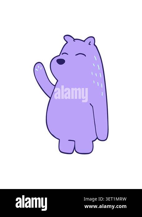 cute cartoon purple bear waving hello with its left paw, isolated on a ...