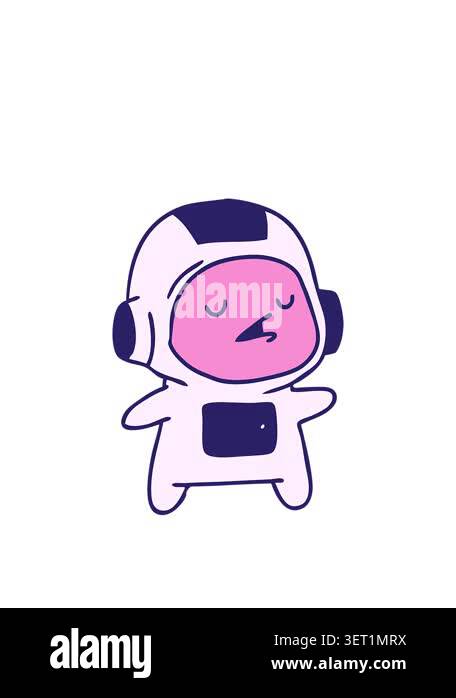 Vertical video showing cute cartoon astronaut character with pink face ...