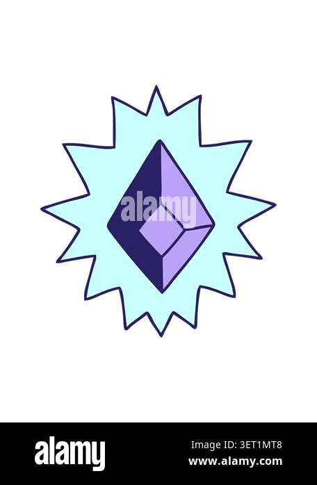stylized purple crystal gem glows with a light blue starburst ...