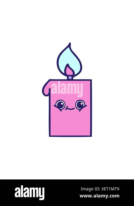 Vertical video showing animated pink candle with a cute face and flame ...