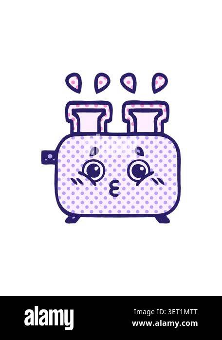 Vertical video showing cute cartoon toaster with steam coming out of ...